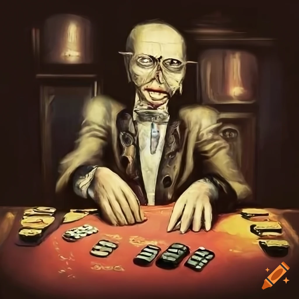 Surrealist depiction of casino with strange characters