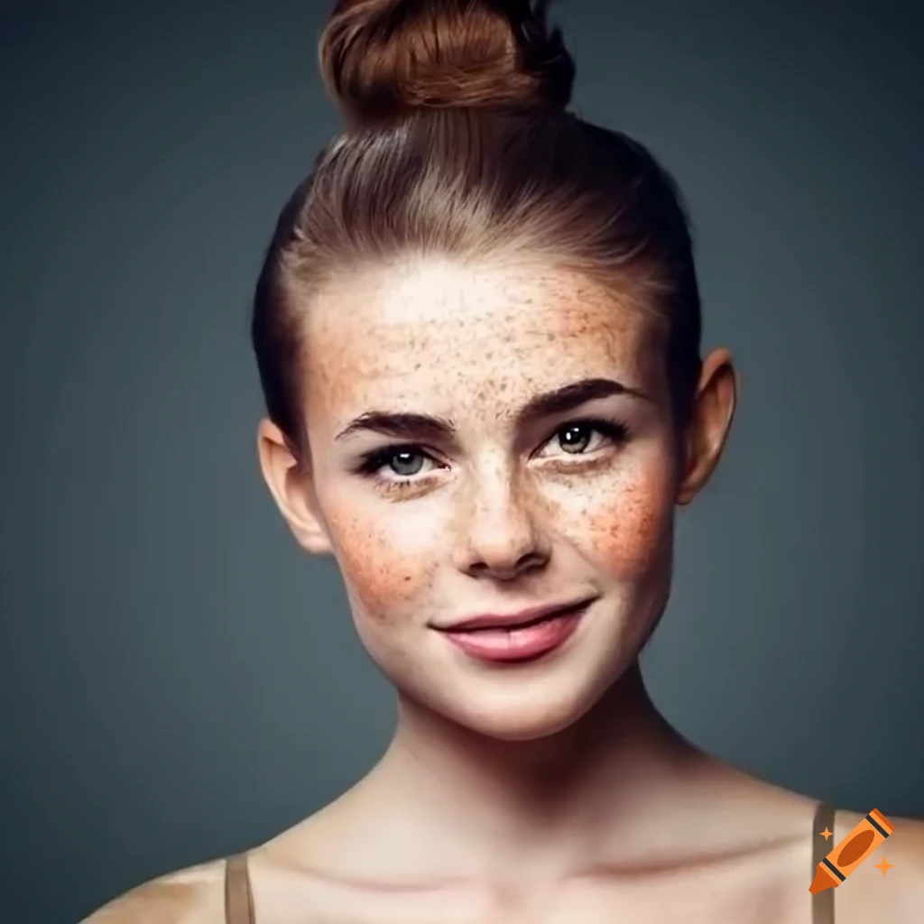 High resolution portrait of a smiling young woman with freckles on Craiyon