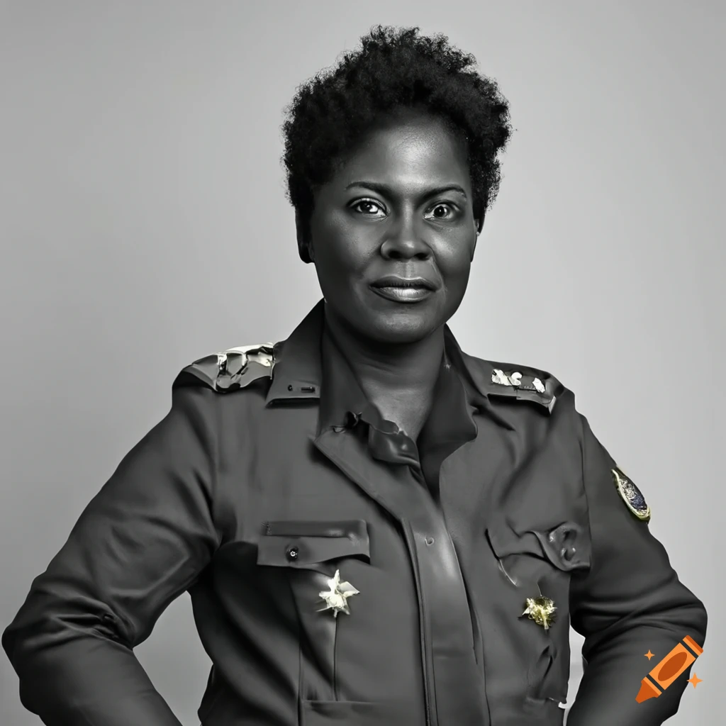 Image of a stern female caribbean sheriff