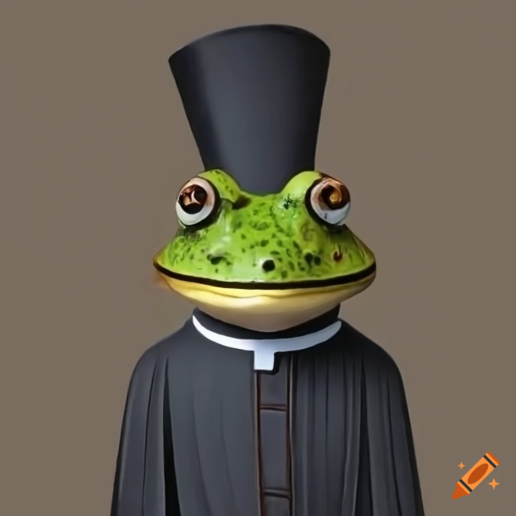 Frog wearing a christian cross hat on Craiyon