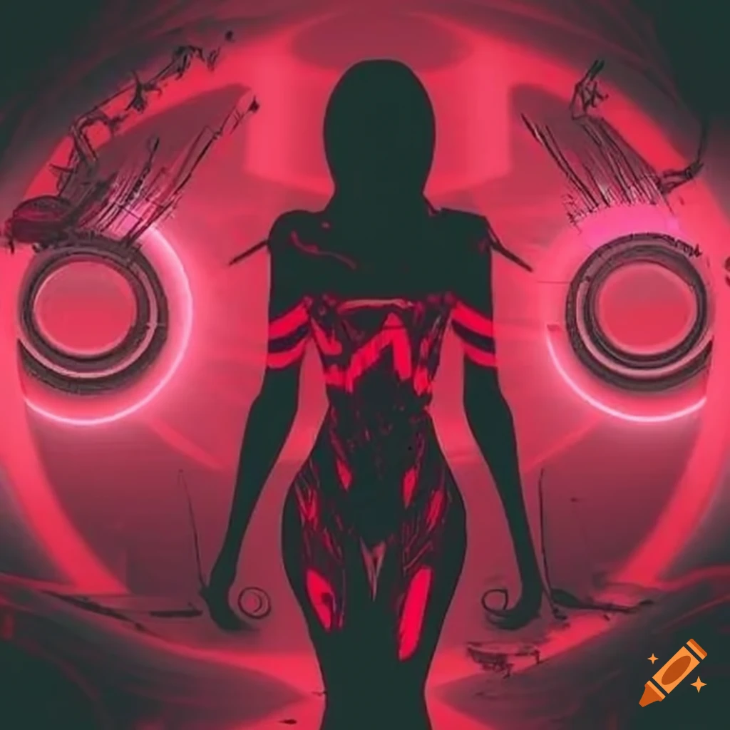 Sinister red entity emerging from a black void artwork