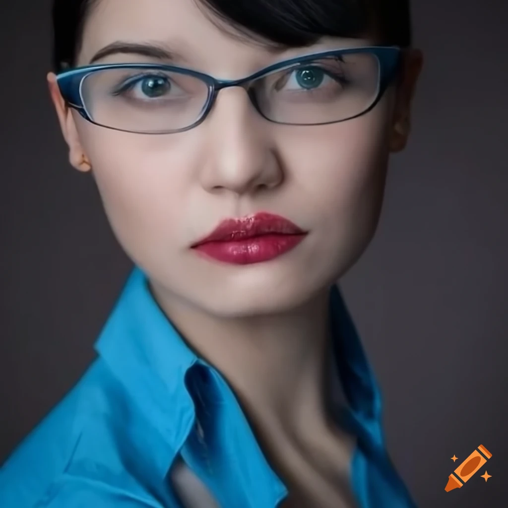 Portrait of a woman with glasses and blue shirt