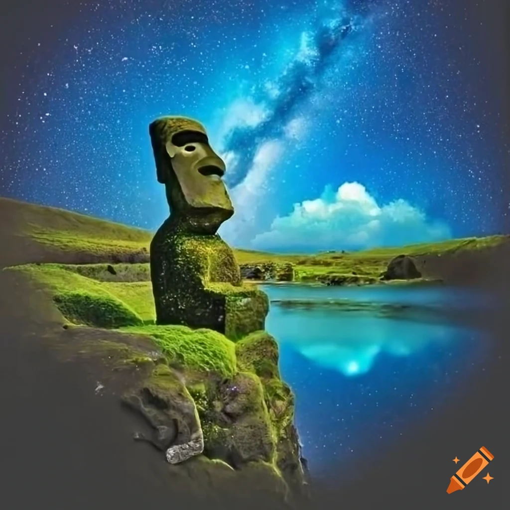 Floating moai statue in space on Craiyon