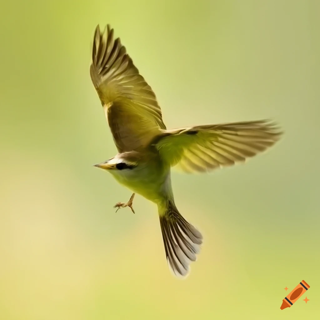 Willow warbler bird in mid-flight