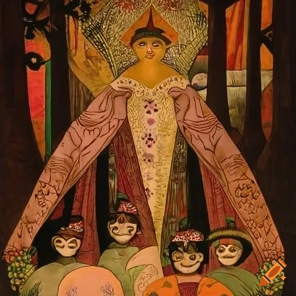 Illustration of a beautiful Curandera in mystic dress on Craiyon