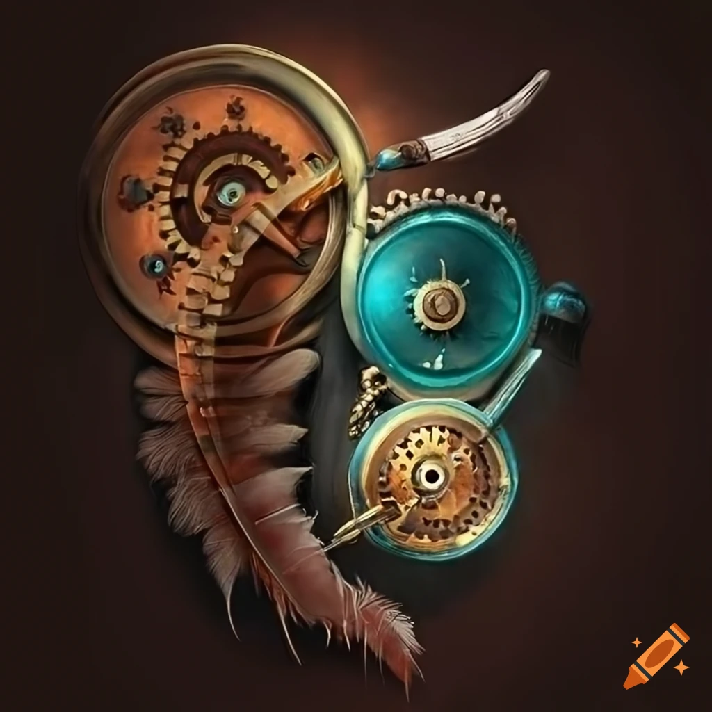 Steampunk feather petrol artwork on Craiyon