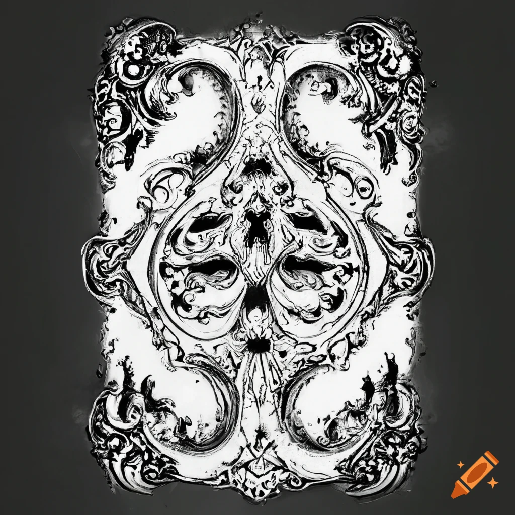 Gothic black and white card with intricate ornament on Craiyon