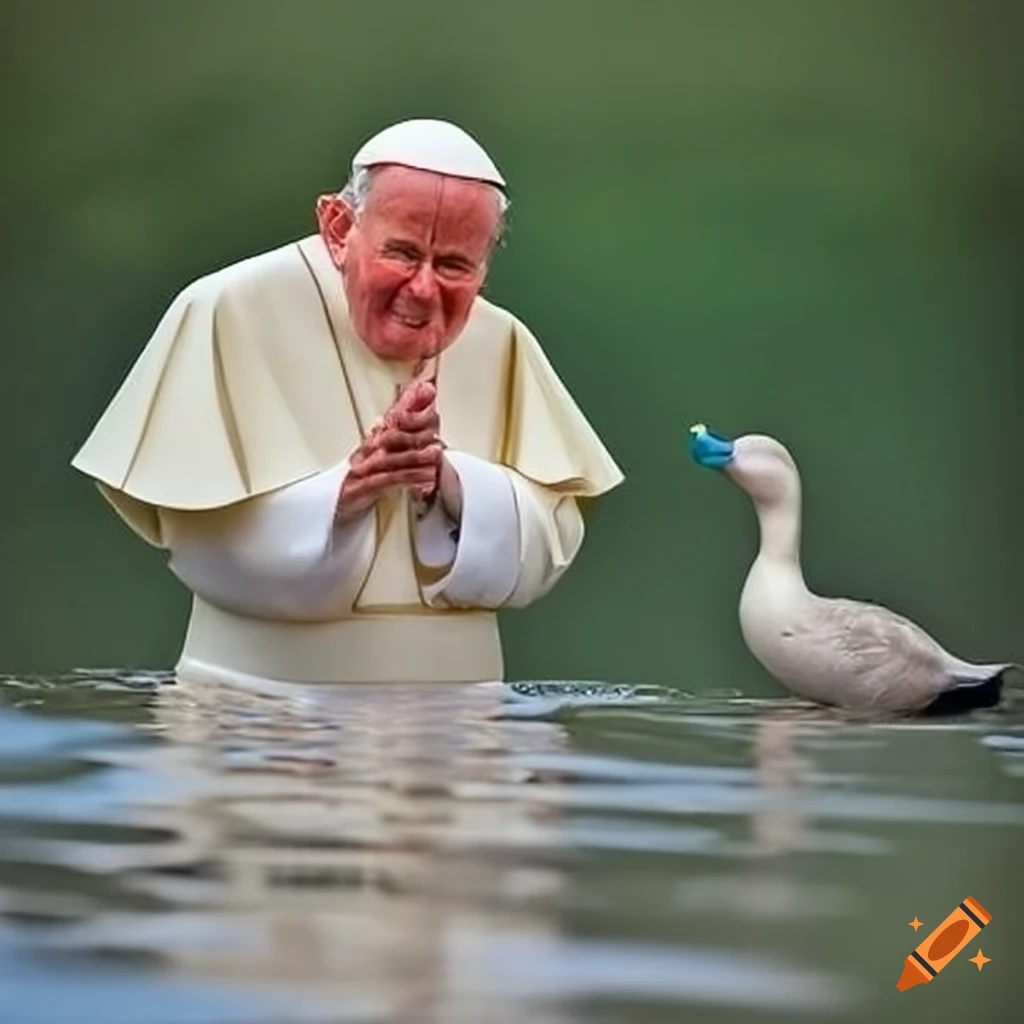 Pope john paul ii with a duck