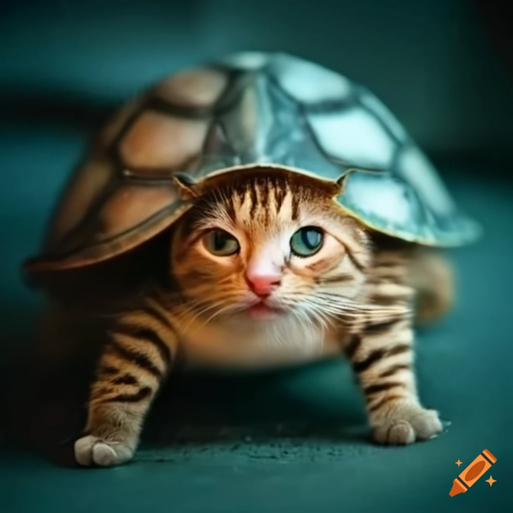 Adorable kitty with a turtle shell on Craiyon