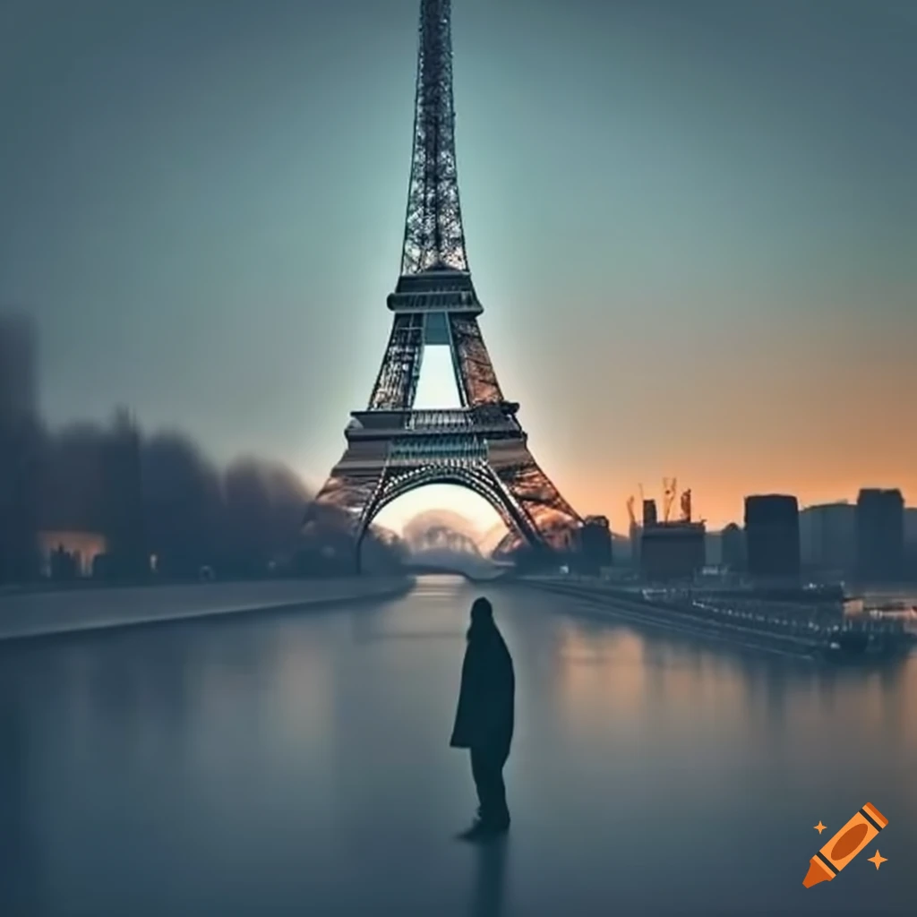 Man standing in front of the eiffel tower on Craiyon