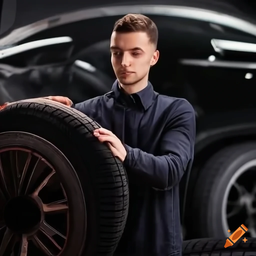 Man choosing car tire at store on Craiyon