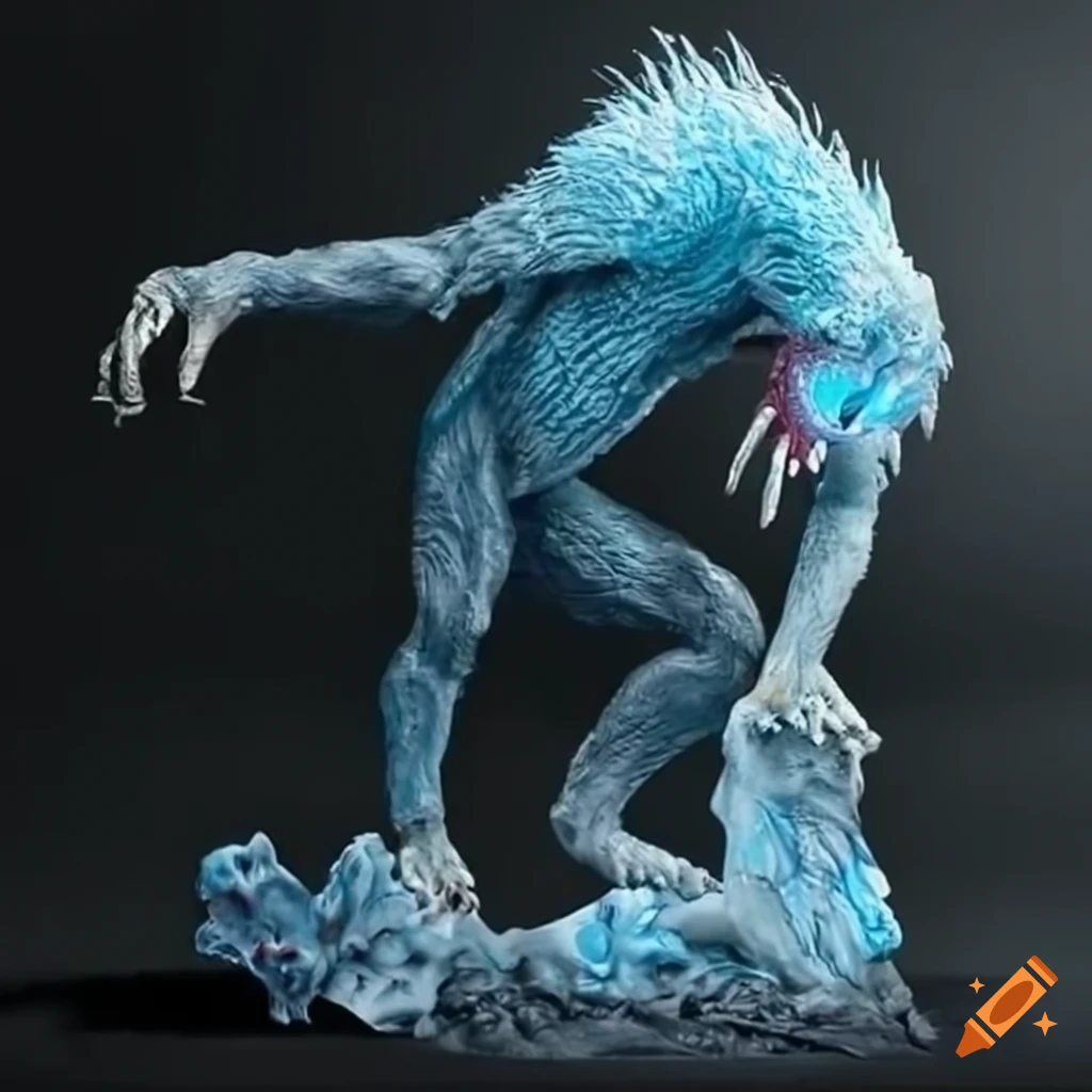 Ice sculpture of a terrifying demonic monkey on Craiyon