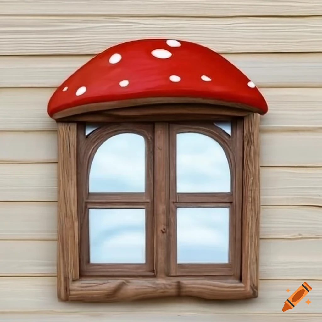 Mushroom-shaped wooden window frame on Craiyon