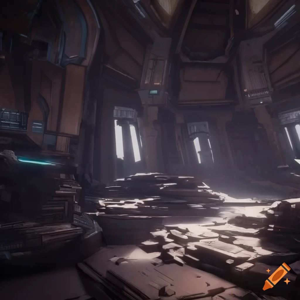 High-tech sci-fi spaceship ruin in space on Craiyon