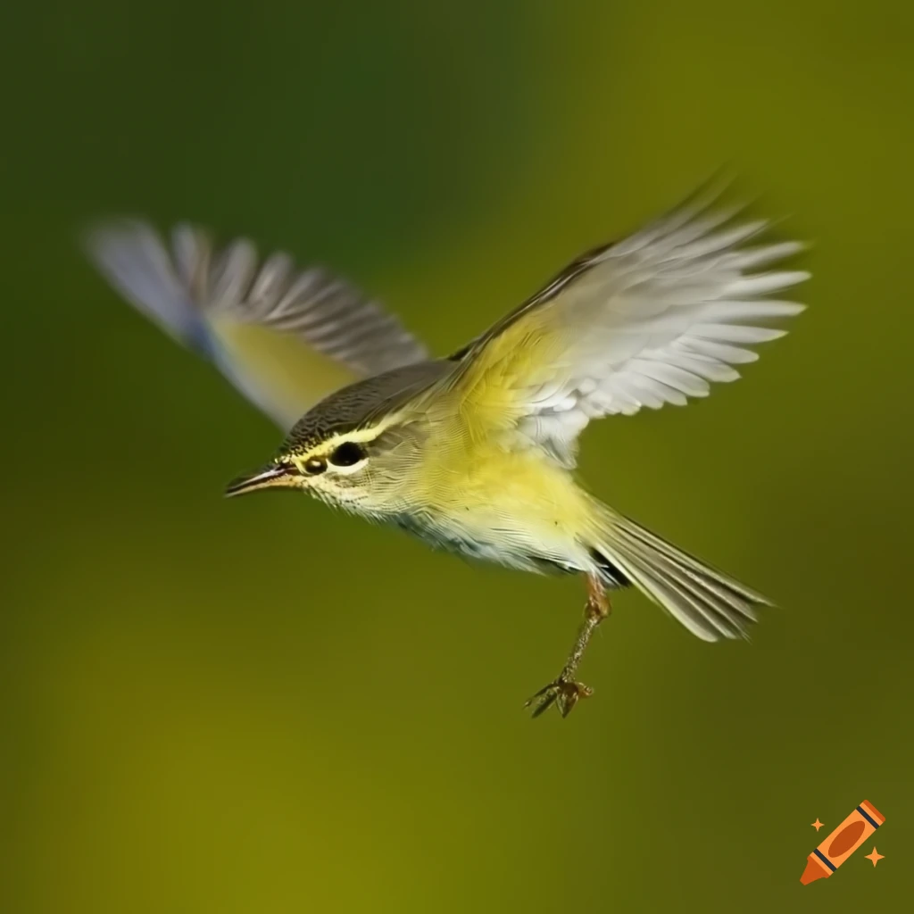 Willow warbler spreading its wings in flight