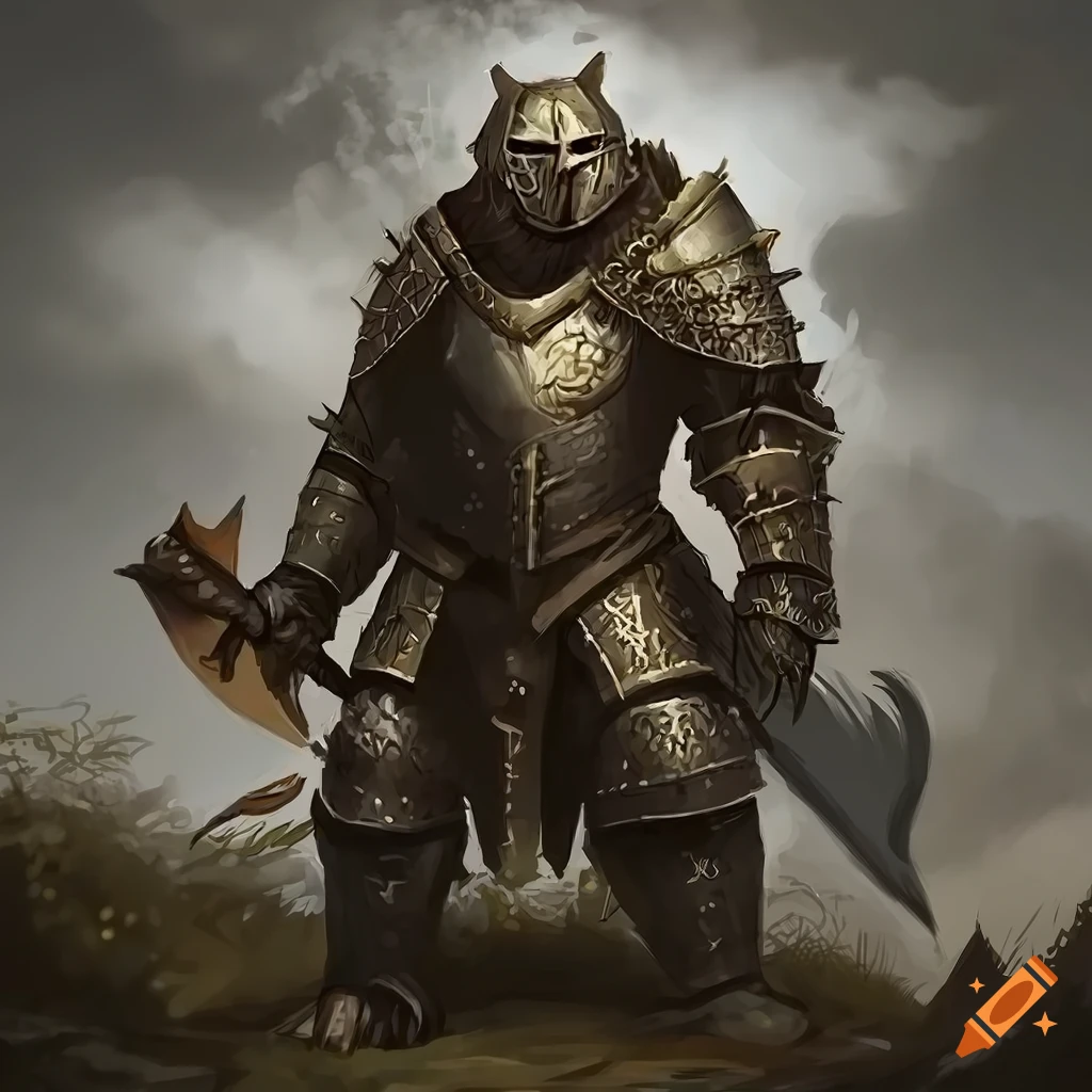 Image of a knight riding an armored bear in a fantasy landscape on Craiyon