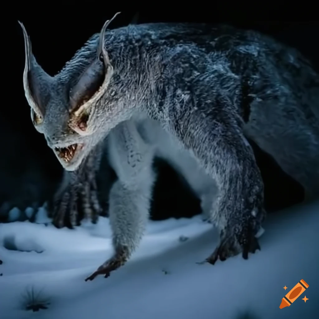 White alien creature in snowy landscape on Craiyon