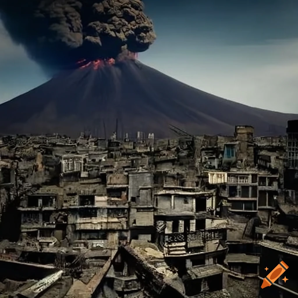 Image of a town near a giant volcano on Craiyon