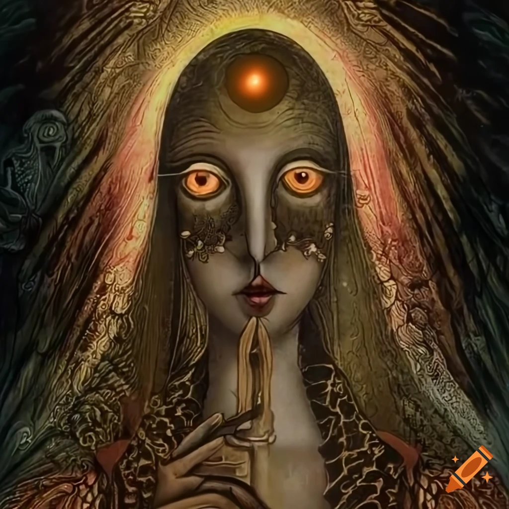 Illustration of Lilith in a mystical garden on Craiyon