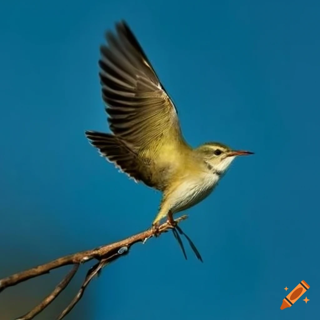 Willow warbler bird spreading wings