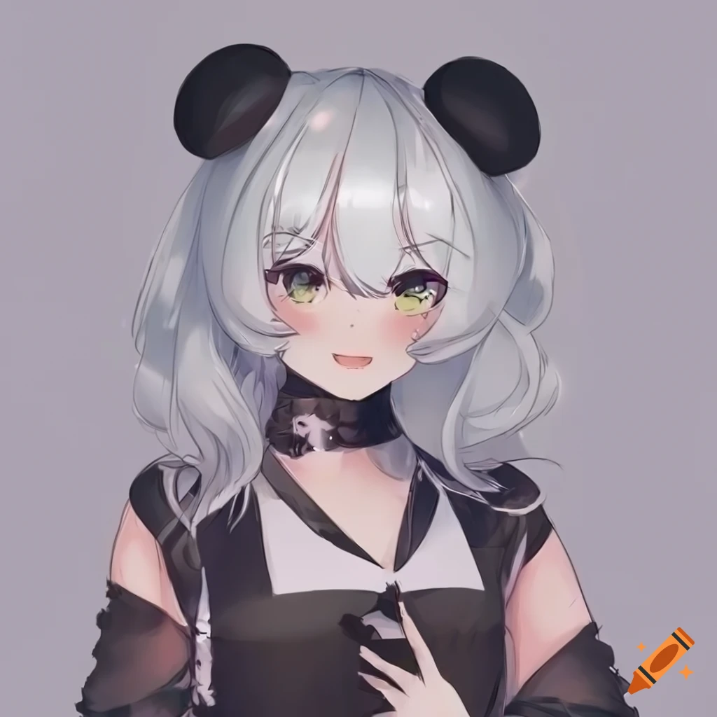 Cute panda e-girl vtuber in pastel dress on Craiyon