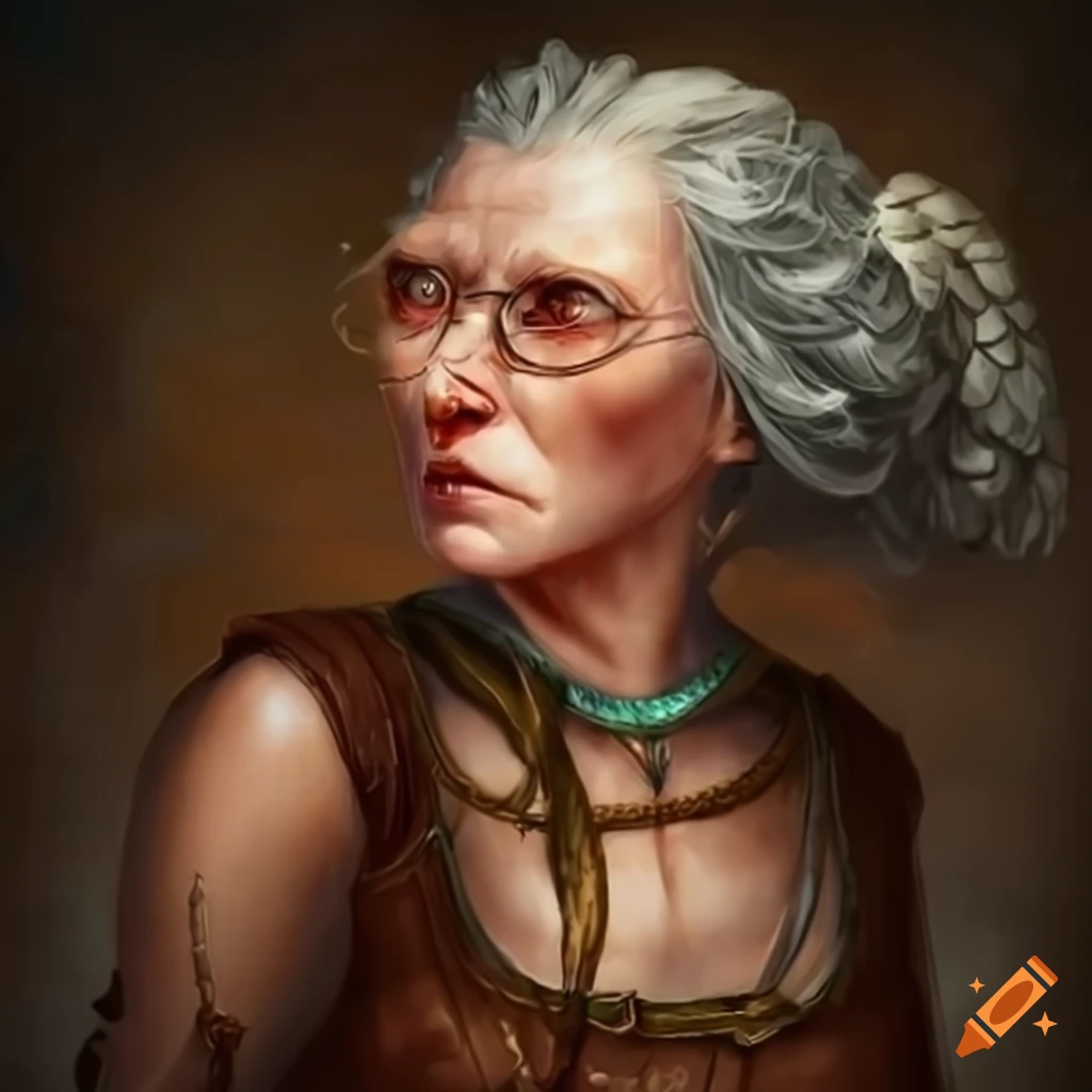 Artwork of a bird and an old woman in a fantasy setting on Craiyon