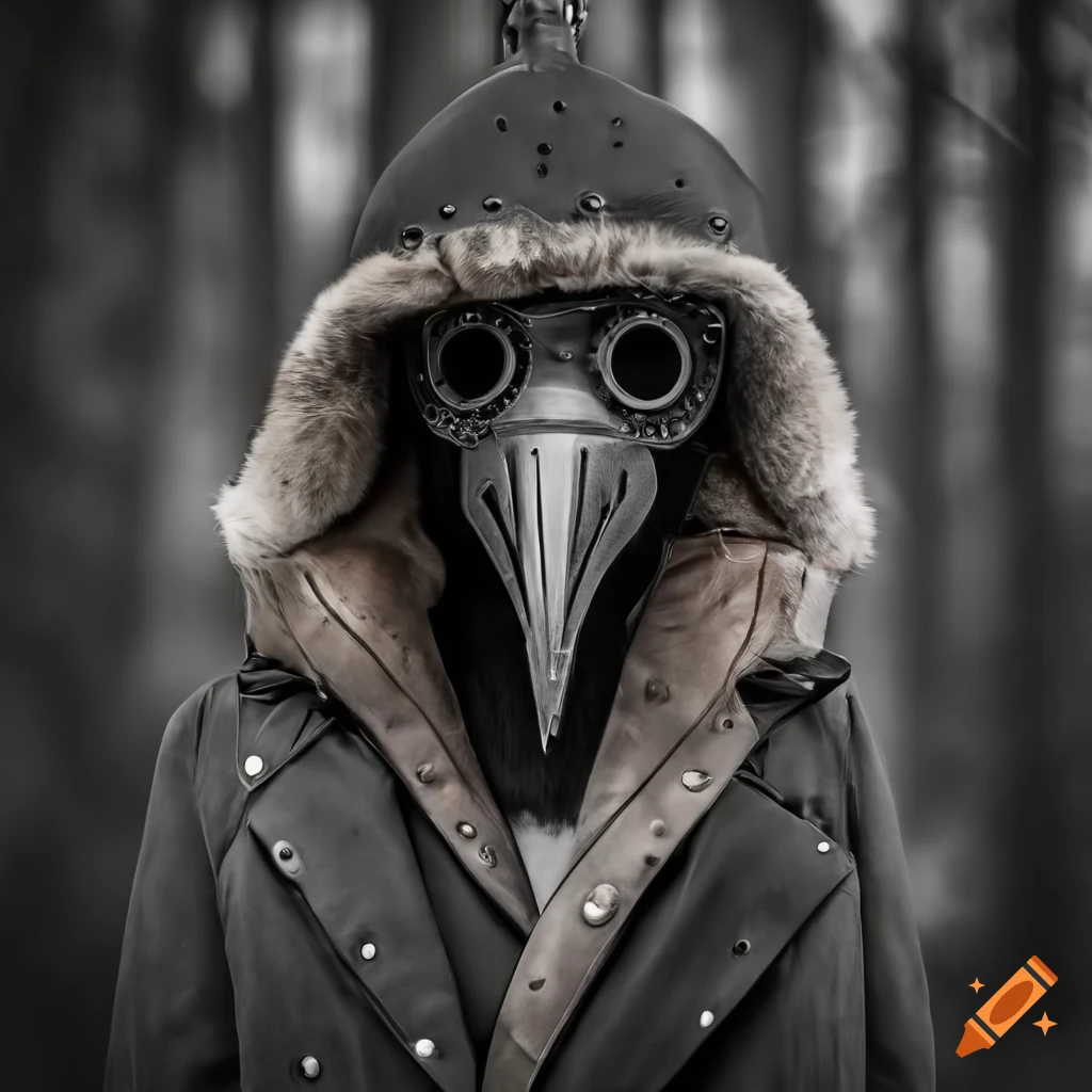 Plague doctor standing in the snow on Craiyon