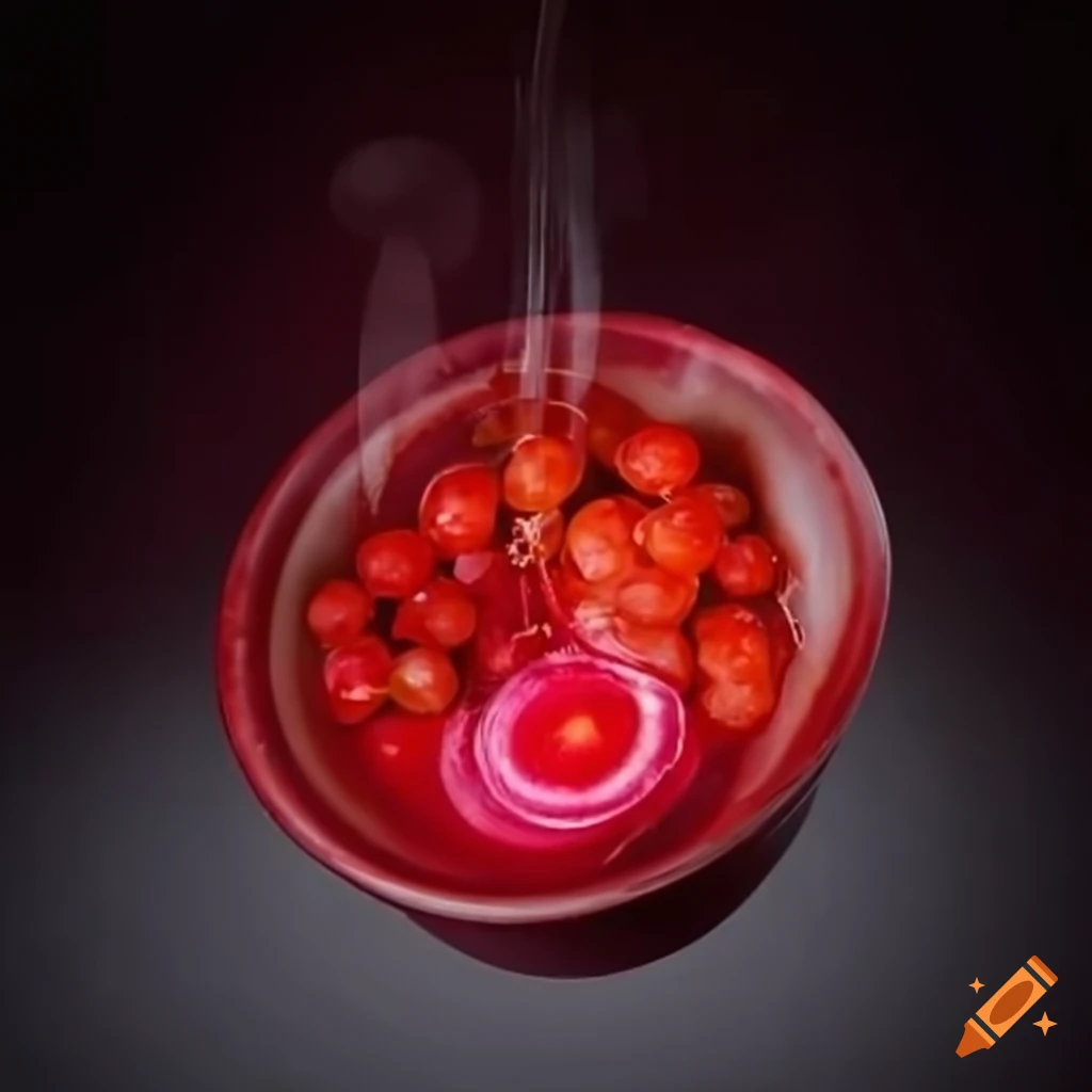 Gourmet bowl of red 40 garnished with grapes and onions on Craiyon