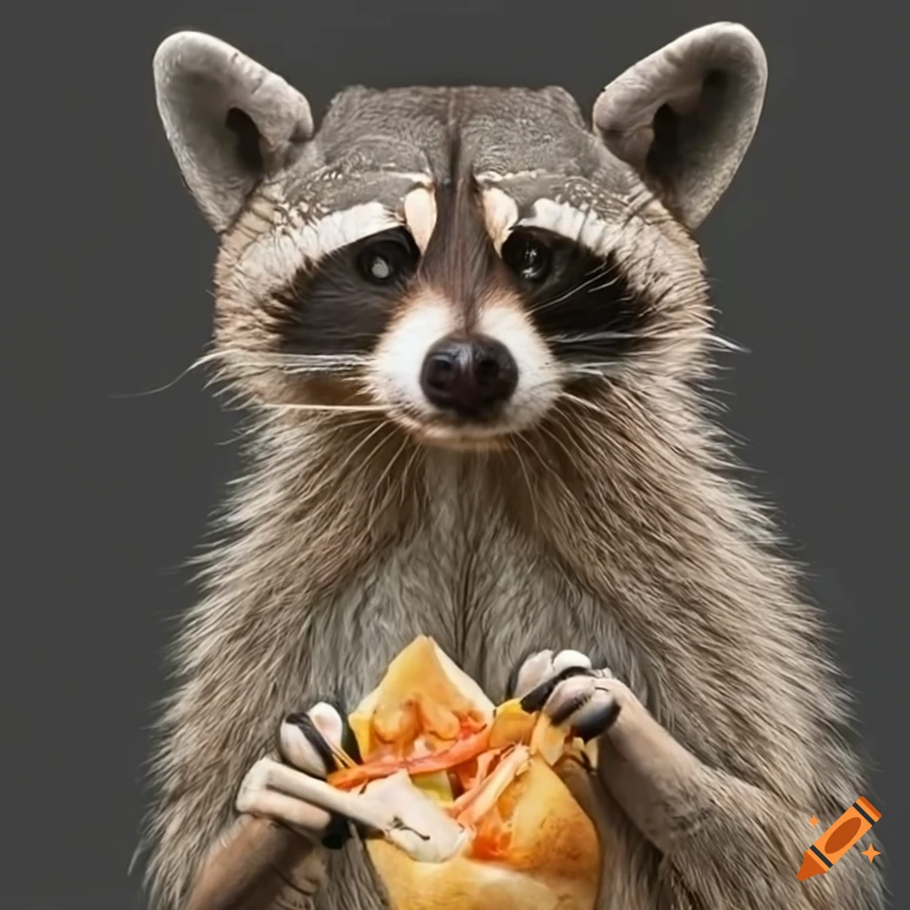 A raccoon enjoying a chinese crab rangoon wonton on Craiyon