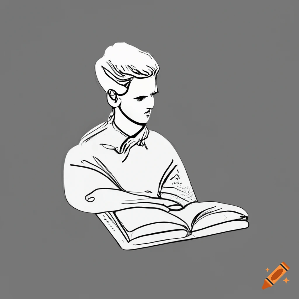 Minimalistic lineart of a man reading a book on Craiyon