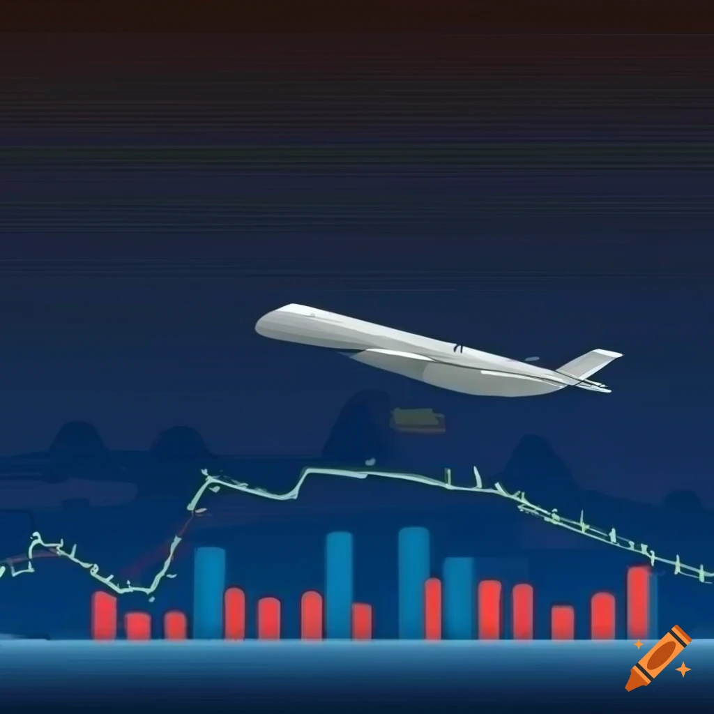 Illustration of airplane and stock market graph on Craiyon