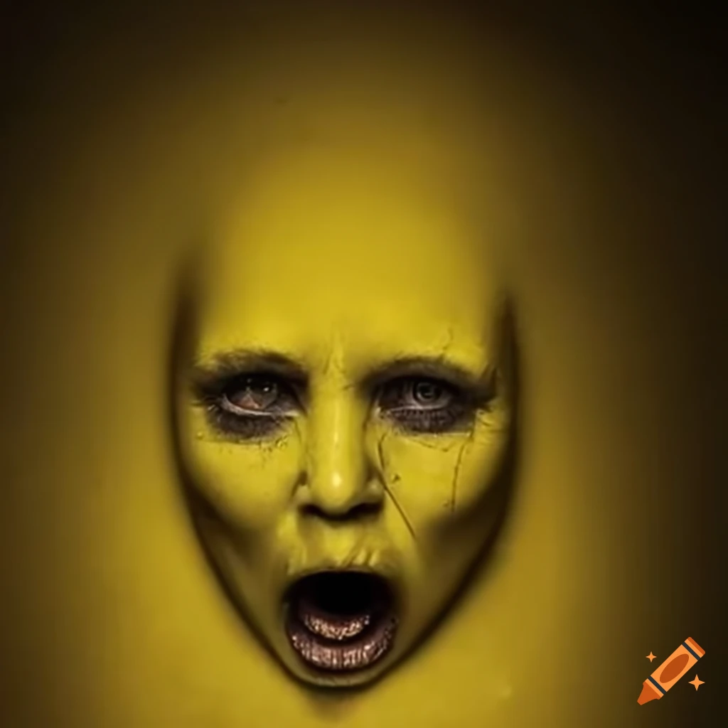 Surreal art of a face pushing through a yellow wall on Craiyon