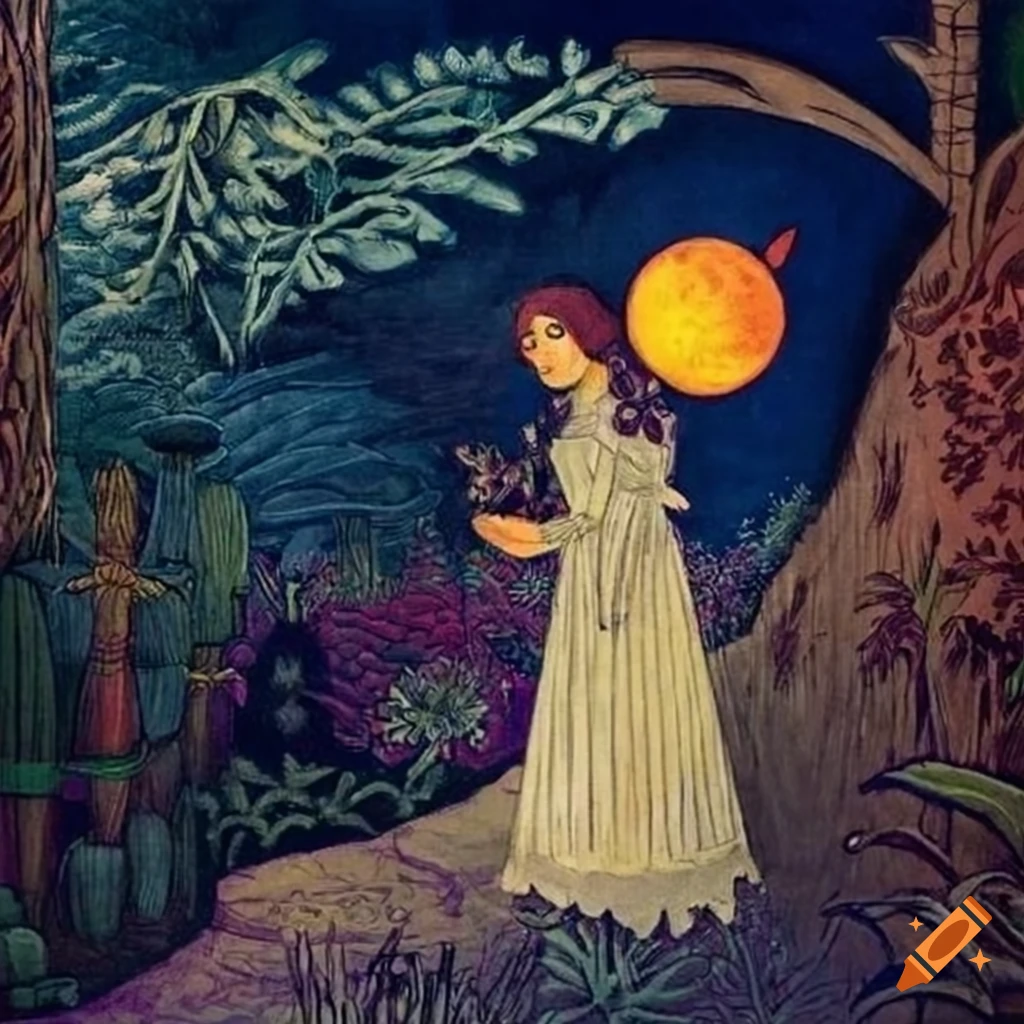 Illustration of a beautiful curandera in a mystic forest on Craiyon