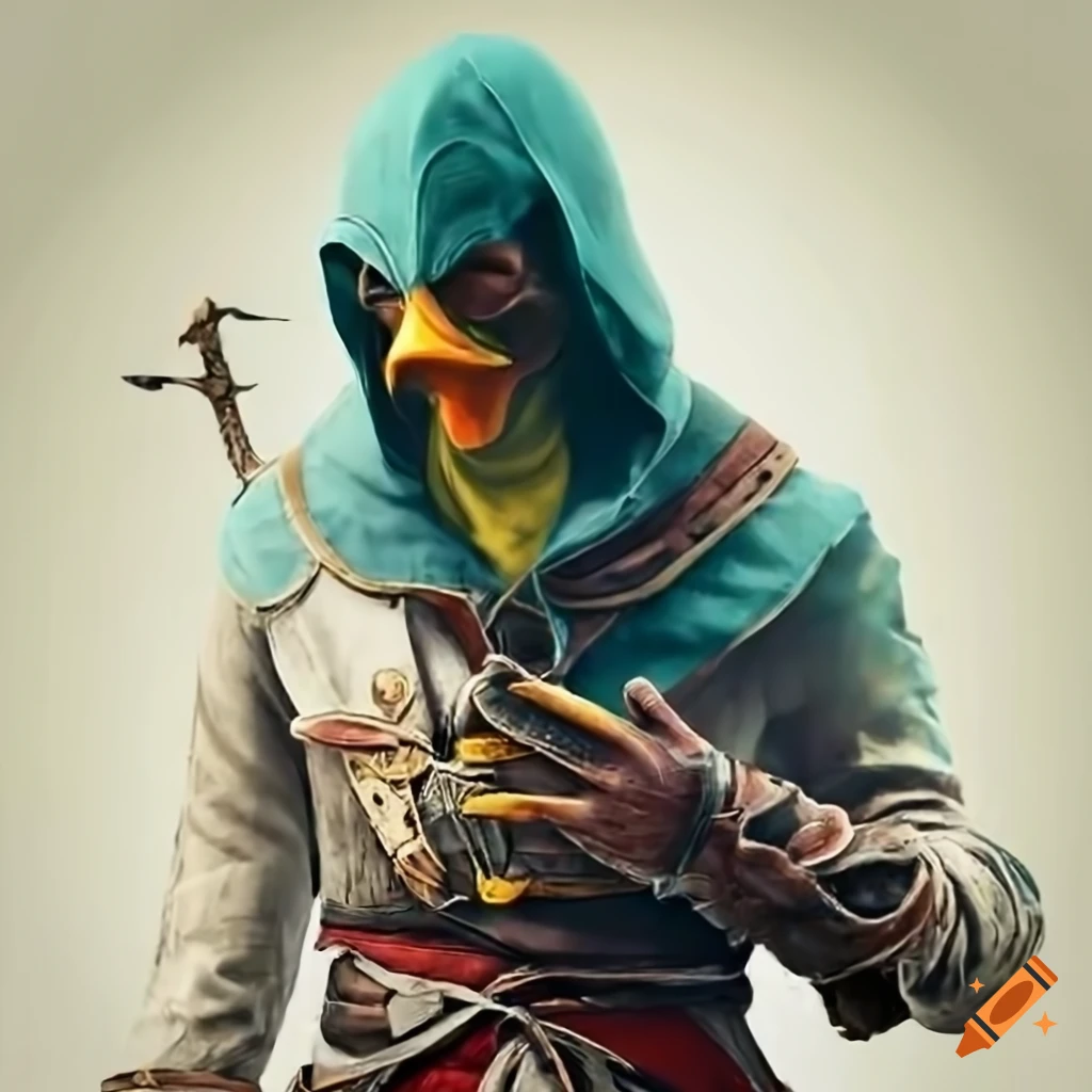 Cosplayer wearing cyan duck mask and yellow beak
