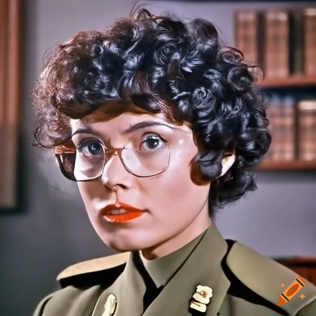 Female army officer with short curly bob cut