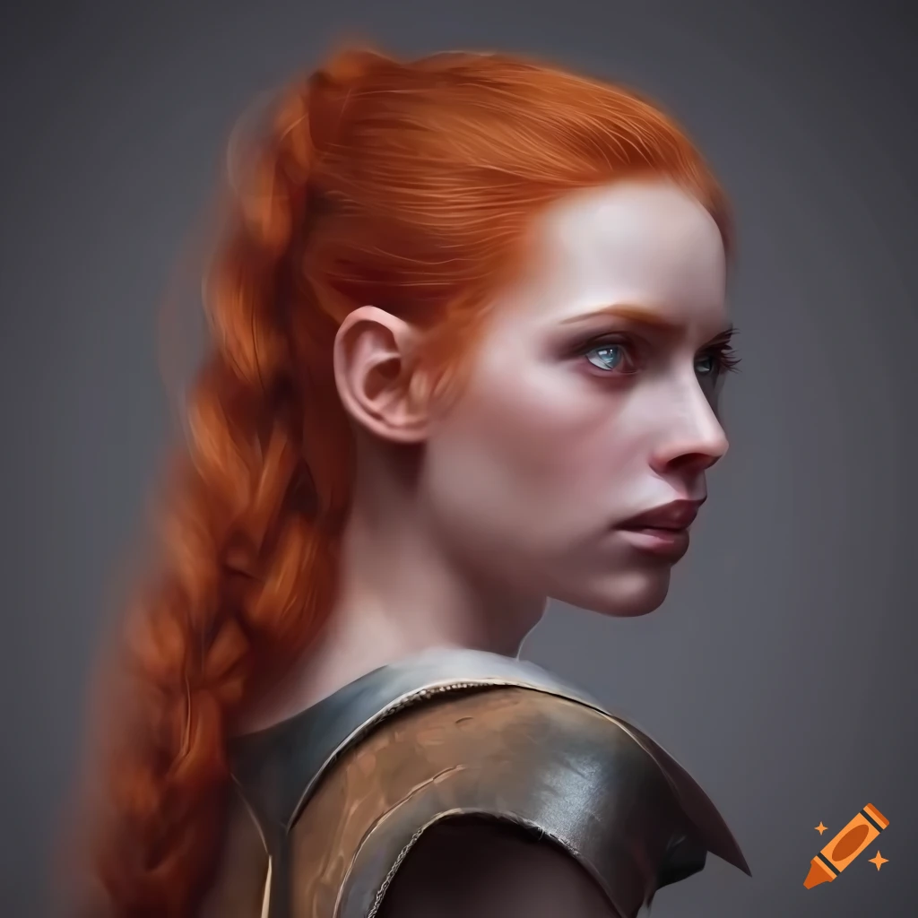 Hyperrealistic portrait of a serious young woman with medieval armor on ...