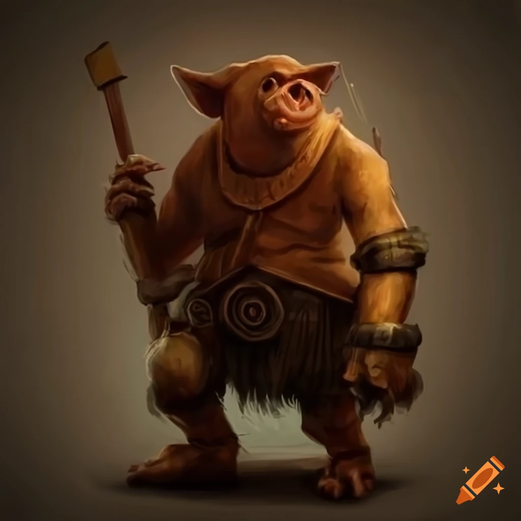 Illustration of a pig/ogre wielding a wooden bat on Craiyon