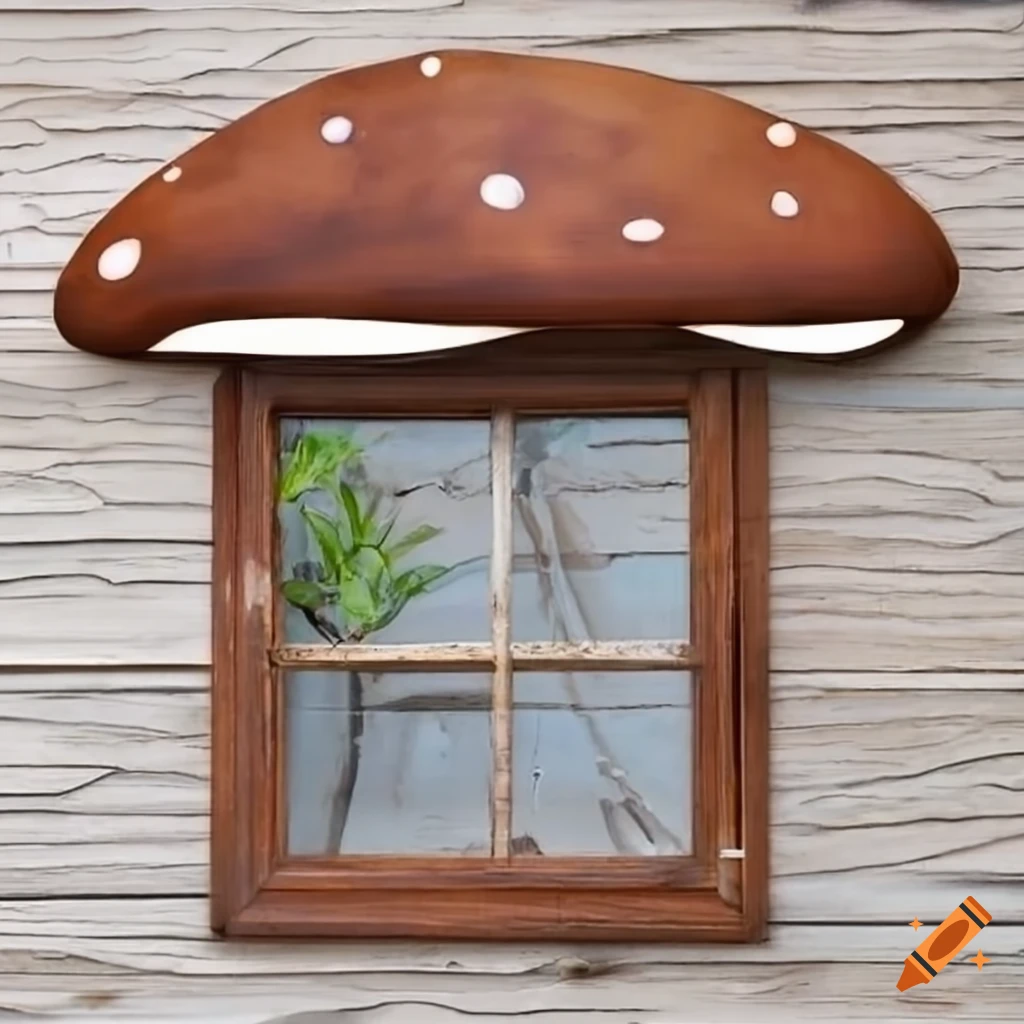 Mushroom-shaped wooden frame for a window