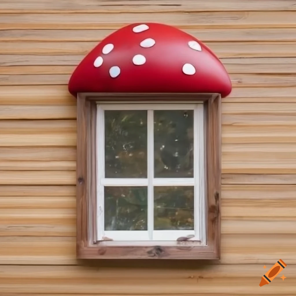 Brown wooden frame window in mushroom shape on Craiyon