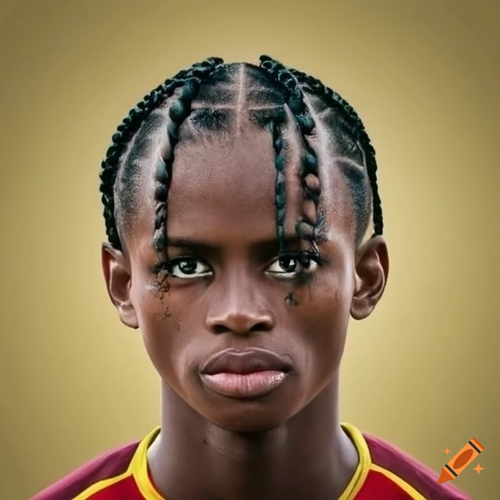 Portrait of a congolese soccer player with braids on Craiyon