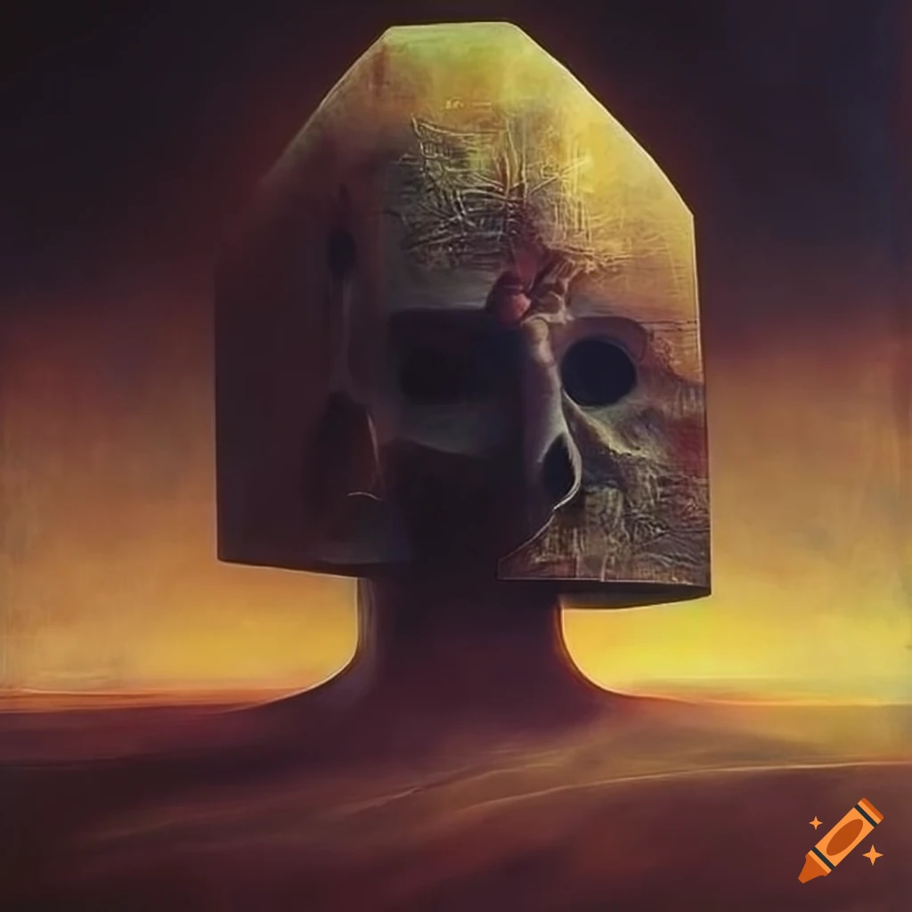 Surreal painting of the cube in the desert