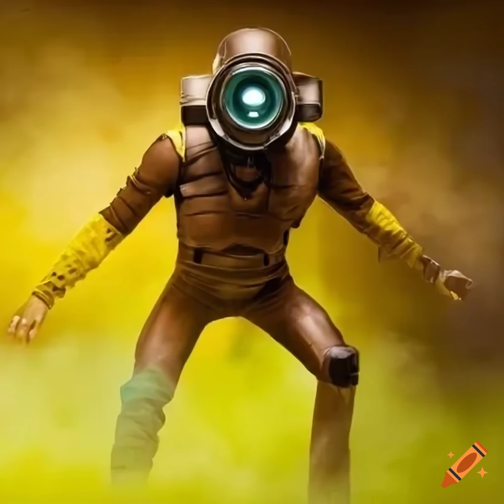 Brown and yellow superhero with gas tanks and goggles on Craiyon