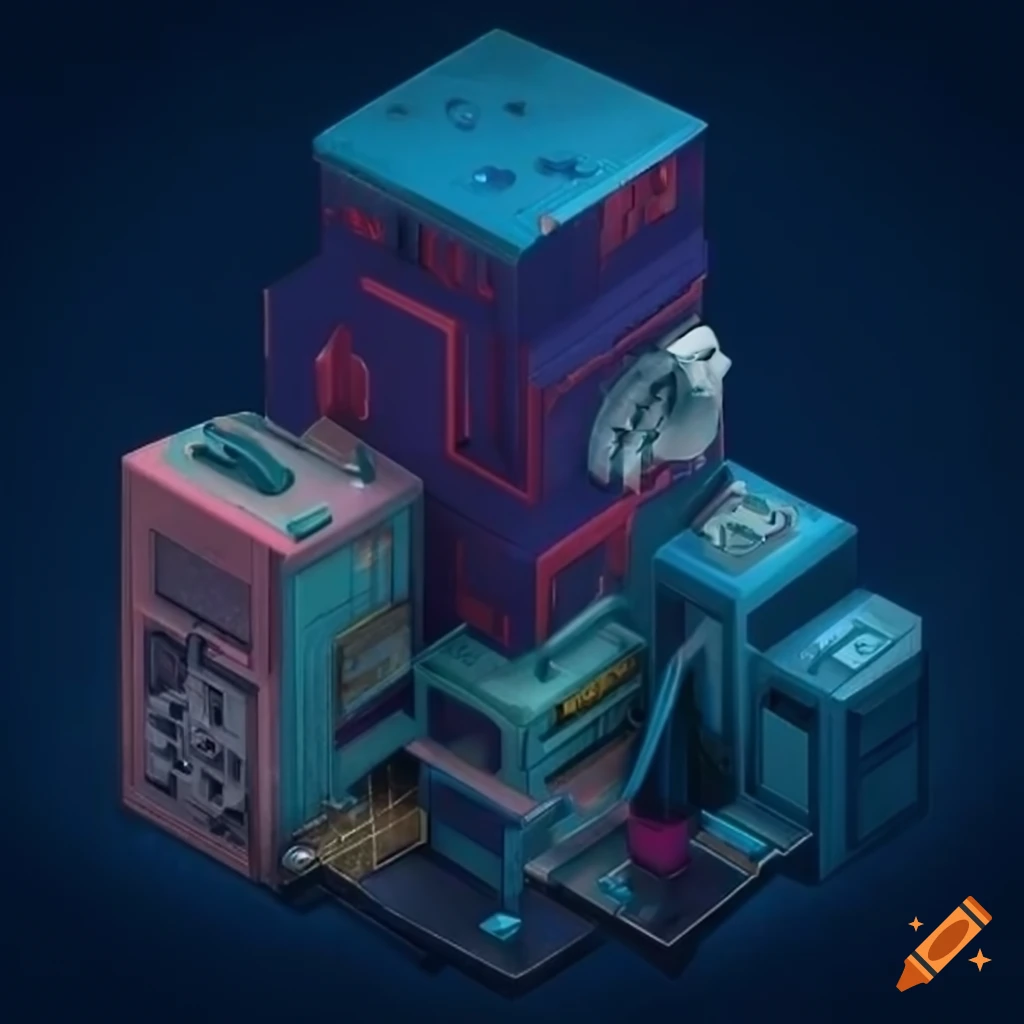 Isometric view of a game console on Craiyon