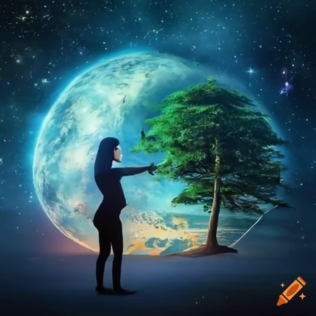 Woman flying in outer space on Craiyon