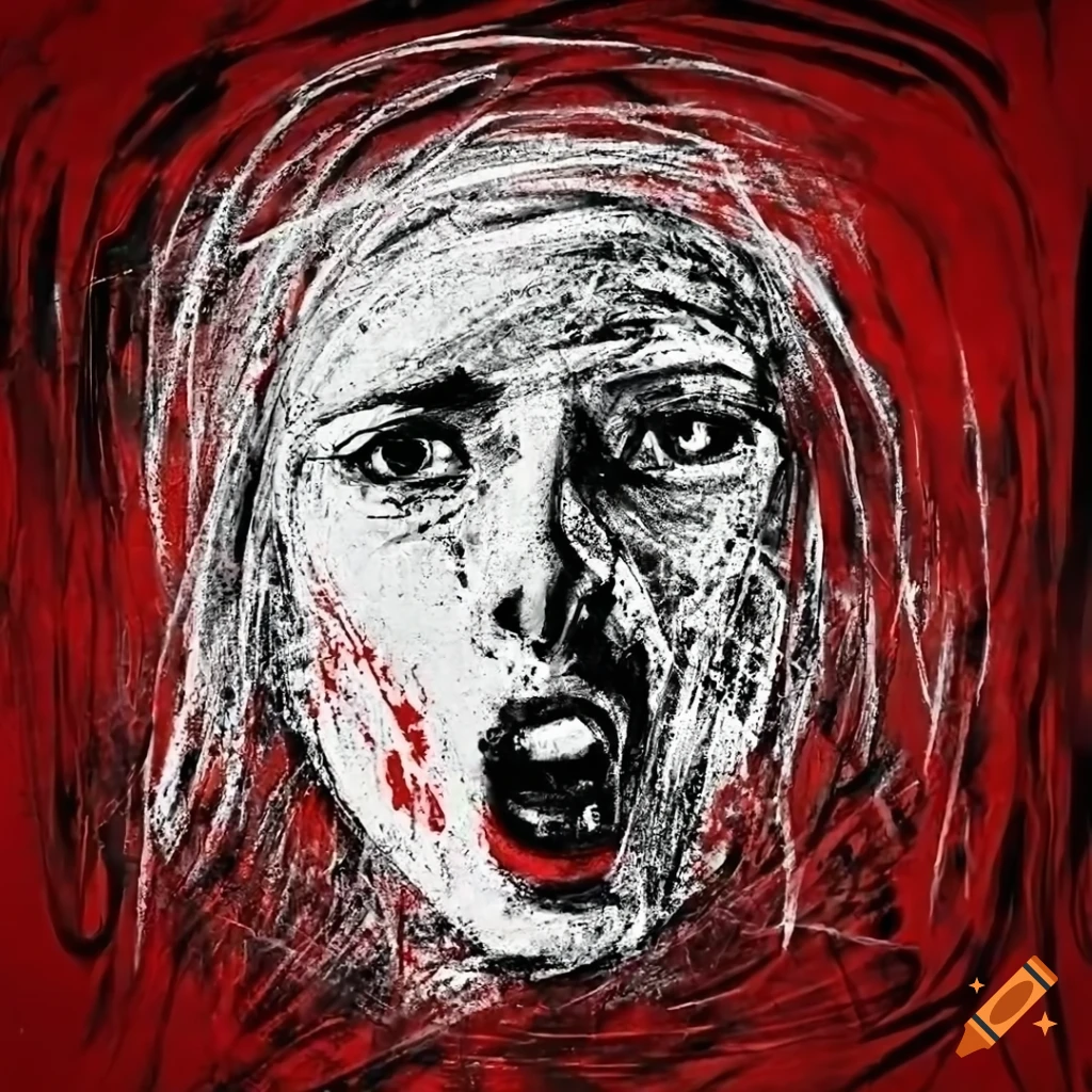 Red and black yellow ink drawing of a unique face with interesting ...