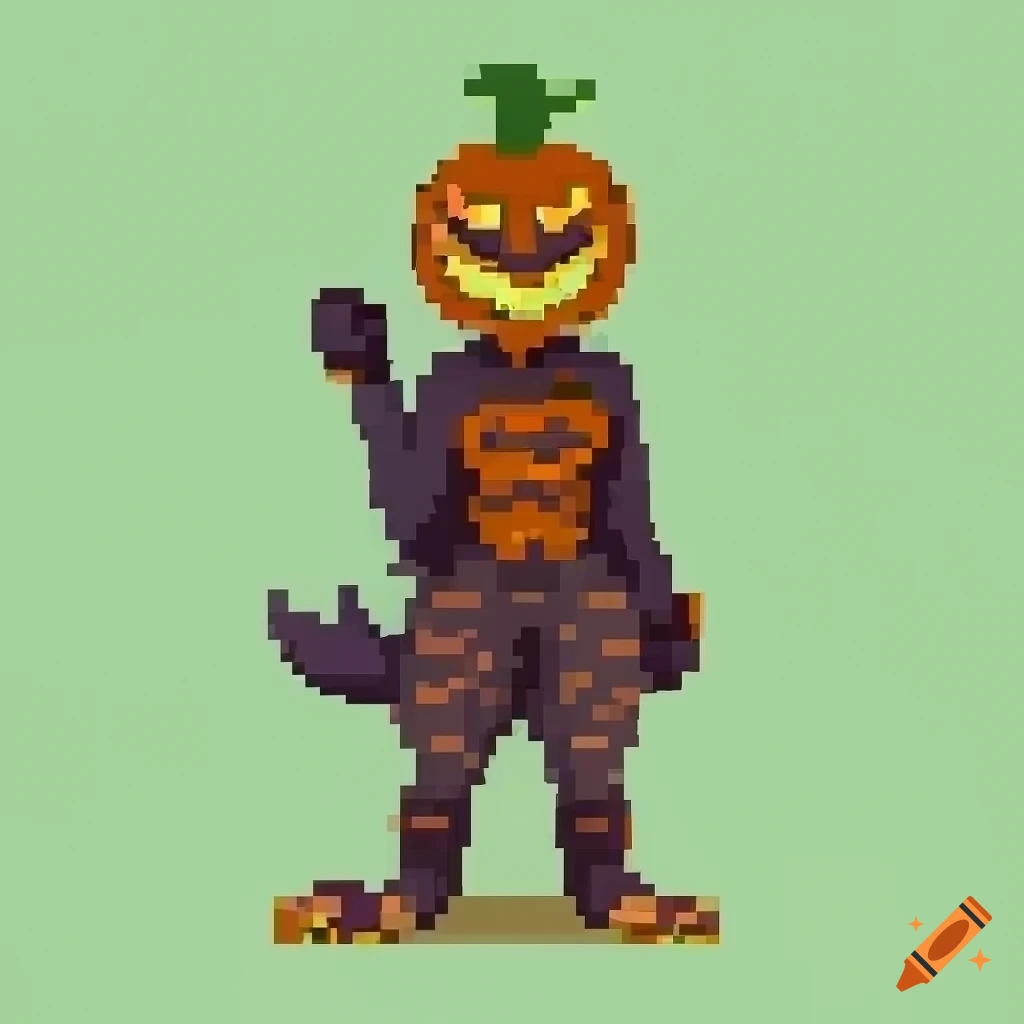 Pixelart character with a pumpkin head