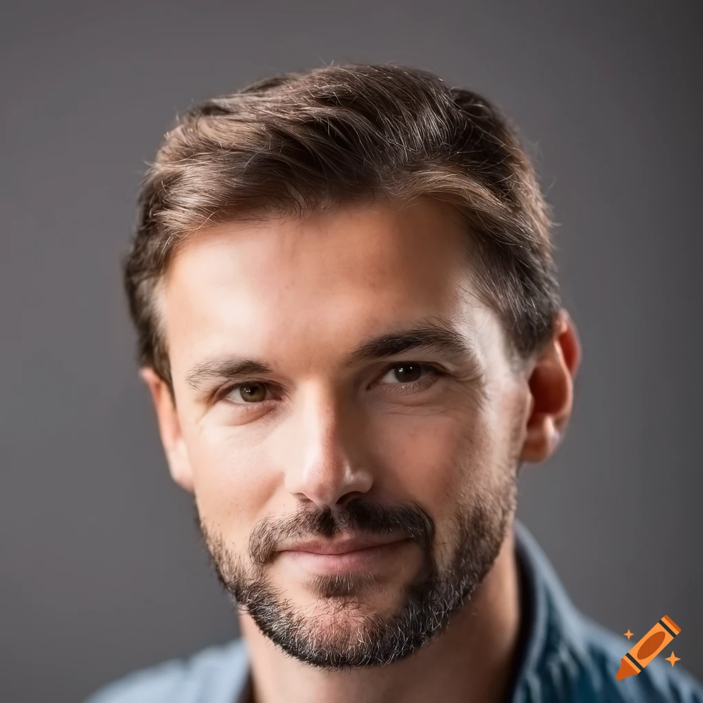 Close-up portrait of a middle-aged man with brown hair on Craiyon