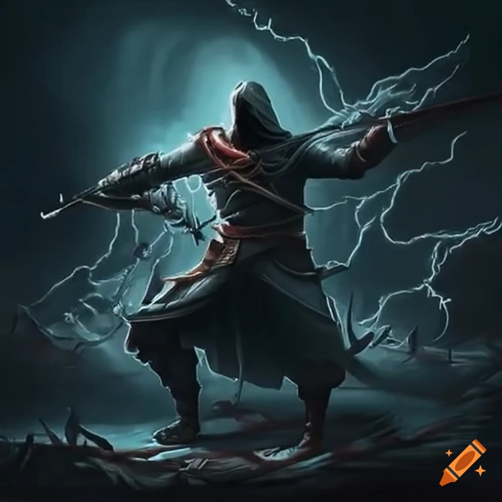 Assassin training in a storm on Craiyon