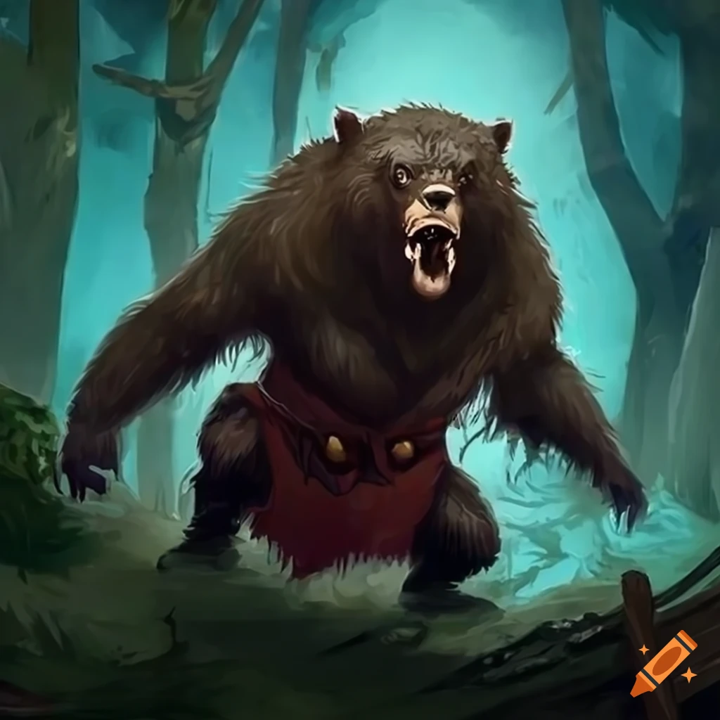 3d anime friendly massive warrior beaver character in a mystical forest ...