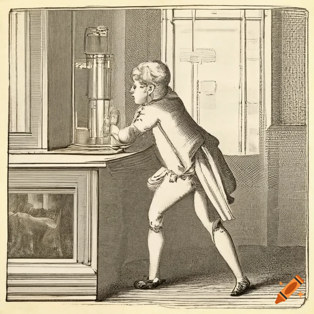 Drawing of Henry Cavendish conducting chemical experiment on Craiyon